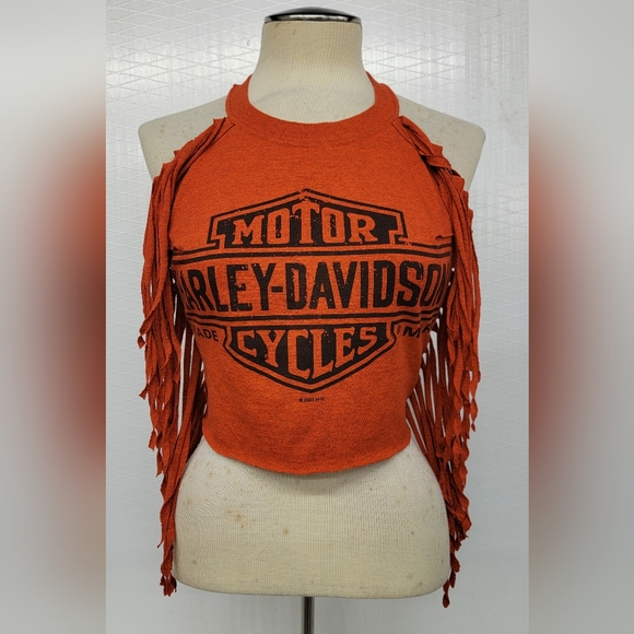 Harley-Davidson | Tops | Harley Davidson Fringe Halter Top Large Logo ...